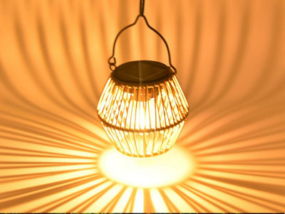 Solar Bamboo Carrying Basket Night Light Decorate Courtyard