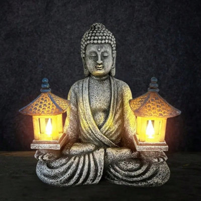 Solar Buddha Statue Light Garden Meditation Decor