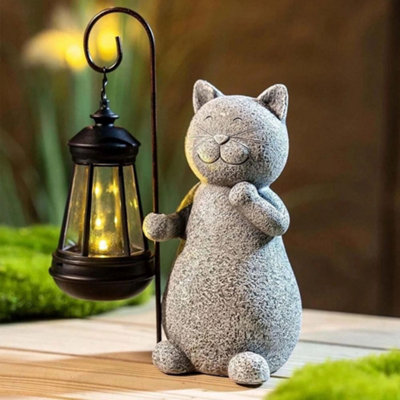 Solar Cat Garden Light with Lantern - Outdoor Decor