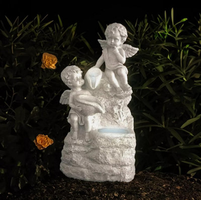 Solar Cherub Ornament Light Fountain Garden Decoration Stone Effect ...