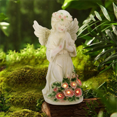 SOLAR ENERGYED ANGEL FAIRY GARDEN ORNAMENT RESIN STATUE FIGURINE LAWN DECOR