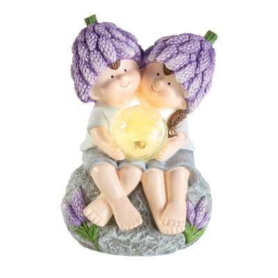 SOLAR GARDEN ORNAMENT - BOY & GIRL WITH LAVENDER - WEATHERPROOF ...