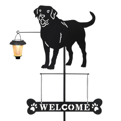 Solar Labrador Silhouette Welcome Stake Sign with Lantern Light ...