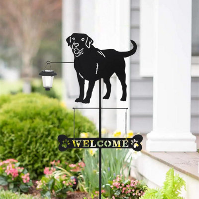 Solar Labrador Silhouette Welcome Stake Sign with Lantern Light ...