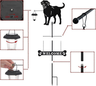 Solar Labrador Silhouette Welcome Stake Sign with Lantern Light ...
