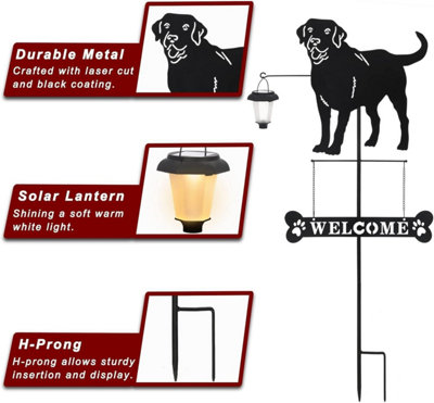 Solar Labrador Silhouette Welcome Stake Sign with Lantern Light ...