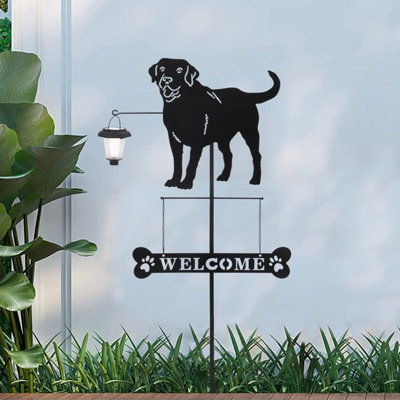 Solar Labrador Silhouette Welcome Stake Sign with Lantern Light ...