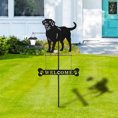 Solar Labrador Silhouette Welcome Stake Sign with Lantern Light ...