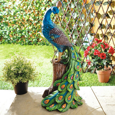 Solar Peacock Ornament - Weatherproof Polyresin Outdoor Garden ...