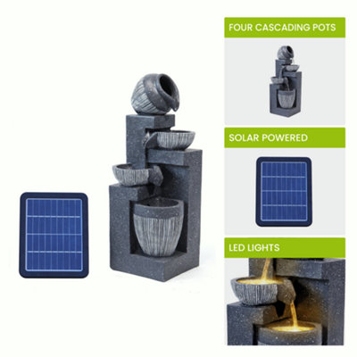 Solar Powered Cascading Water Feature Garden Layered LED Fountain ...