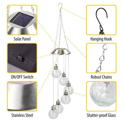 Solar-Powered Colour-Changing Crackle Glass Wind Chimes Waterproof ...