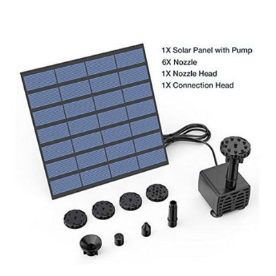 Solar Powered Fountain Water Pump Kit with 6 Fountain Heads