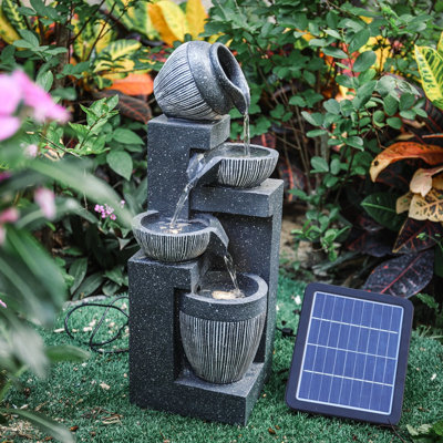 Solar-Powered Garden Water Fountain with LED Lights Indoor & Outdoor ...