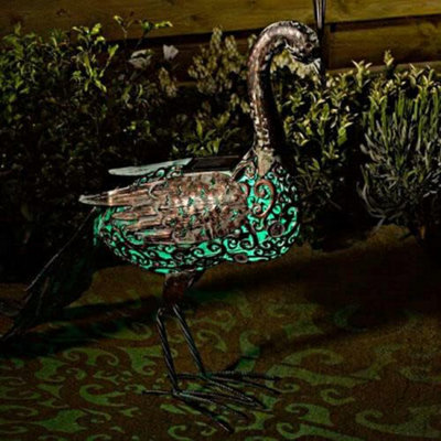 Solar Powered Light Up Peacock With LED Lights Copper Effect Metal ...
