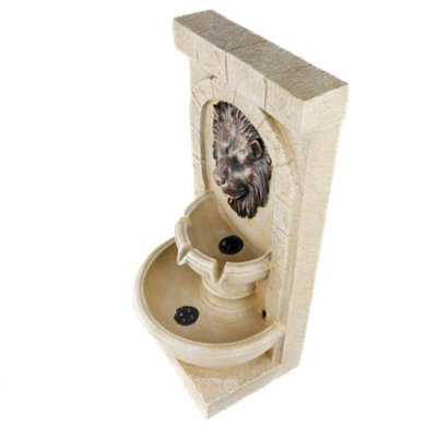 Solar Powered Lion Head Stone Effect Weatherproof Outdoor Garden Water ...