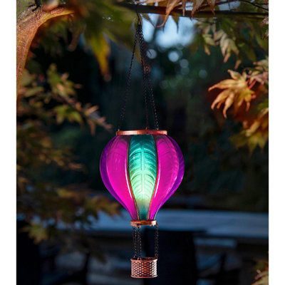 Solar Powered Pink Aurora Flaming Balloon Lantern - Weatherproof ...