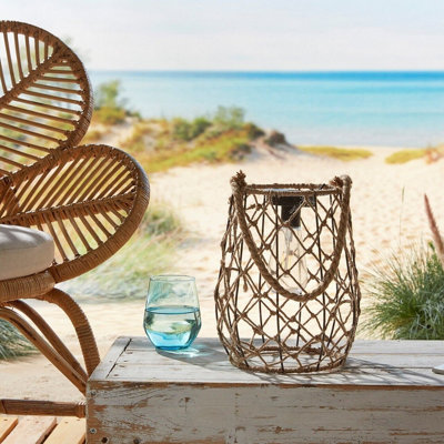 Solar Powered Sardengna Natural Rope Lantern - Weatherproof ...