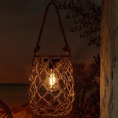 Solar Powered Sardengna Natural Rope Lantern - Weatherproof ...