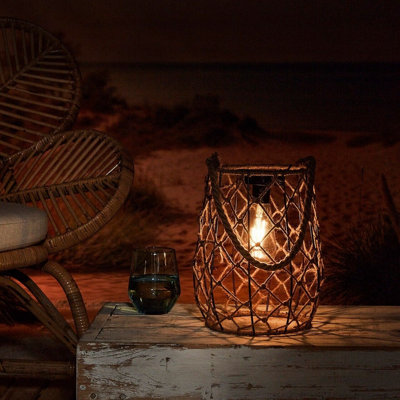 Solar Powered Sardengna Natural Rope Lantern - Weatherproof ...