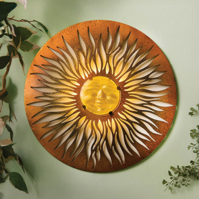 Solar-Powered Sun Wall Art with Glowing Cut-Out Rays, 41cm