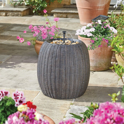 Solar Powered Water Weave Fountain - Hand-Painted Rattan Bowl Outdoor ...