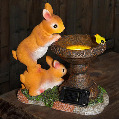 Solar Rabbit Bird Bath Garden Ornaments Outdoor Lights Statue ...