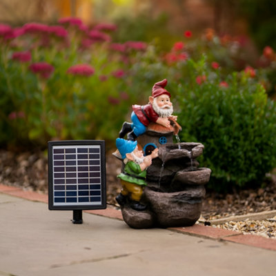 Solar Rock Fall Gnomes Cascading Water Feature With Battery Backup and ...