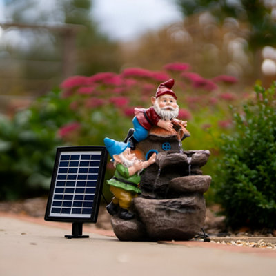 Solar Rock Fall Gnomes Cascading Water Feature With Battery Backup and ...