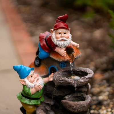 SOLAR ROCK FALL GNOMES CASCADING WATER FEATURE WITH BATTERY BACKUP AND ...