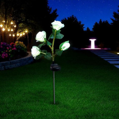 Solar Rose Stake Light Garden Outdoors