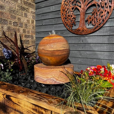 Solar Sandstone Millstone & Sphere 38cm Natural Stone Water Feature ...