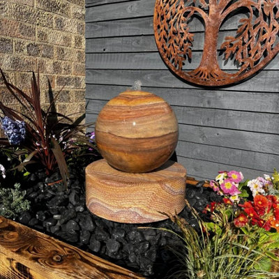 Solar Sandstone Millstone & Sphere 38cm Natural Stone Water Feature ...