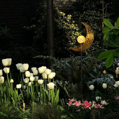 Solar Star Lantern for Outdoor Décor, Crackle Glass Globe with Metal ...