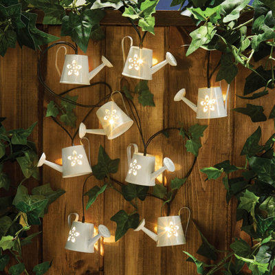 Solar Watering Can String Lights - 8 Mini LED Garden Lights with Floral ...