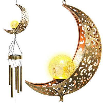 Solar Wind Chimes with Moon Design, Waterproof LED Metal Windbell for ...