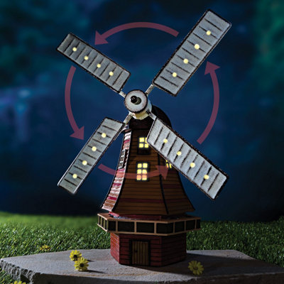 Solar Windmill Garden Ornament with Spinning Blades & 16 LEDs, Weather ...