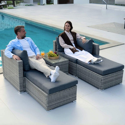 Solara Grey 5 Piece Modular Outdoor Garden Set Corner Chairs Padded Seats