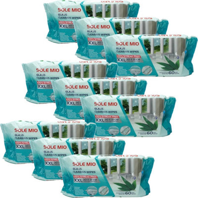 Sole Mio XXL Glass Cleaning Wipes 9 Pack 540 Extra Large Eucalyptus ...