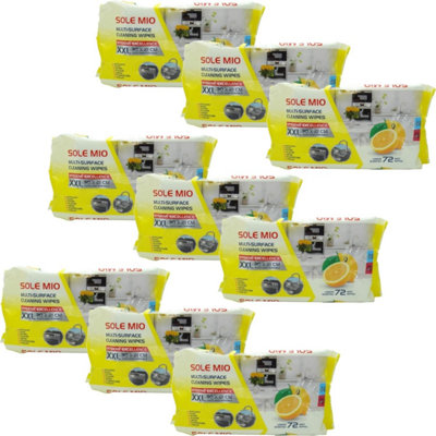 Sole Mio XXL Multi Surface Cleaning Wipes 9 Pack 648 Extra Large Lemon ...
