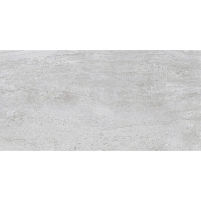 Soleil Light Grey Glossy Travertine Effect 100mm x 100mm Ceramic Wall ...
