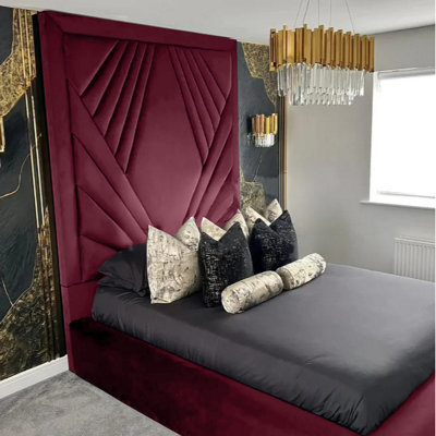Solia Plush Velvet Maroon Bed Frame | DIY at B&Q