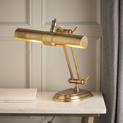 Solid Brass Adjustable Antique Table Lamp Task Light - Twin LED Bulb ...