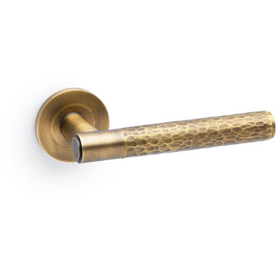 SOLID BRASS Hammered Door Handle Set - Italian Brass Straight Lever ...