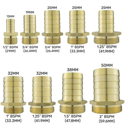 Solid brass pipe hosetails to male bsp thread for pumps,filters water ...