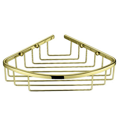 Solid Brass Single Corner Gold Shower Basket | DIY at B&Q