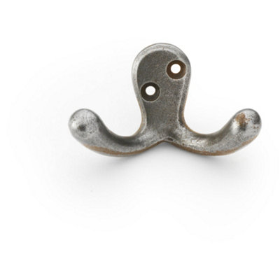 SOLID BRASS VICTORIAN DOUBLE ROBE COAT HOOK - WALL MOUNTED HOLDER ...