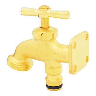 Solid Brass Wall-Mountable Hose End Tap with 3/4" Threaded Outlet for ...