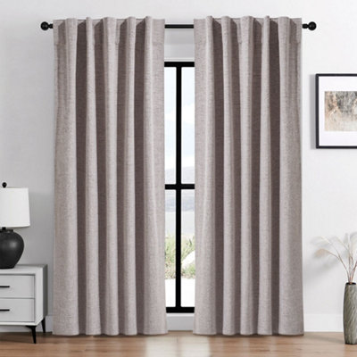 Solid Colour Faux Linen Polyester 100% Curtains Pair Blackout Beige ...