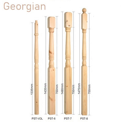 Solid Hemlock Complete Georgian Half Newel Post 90mm x 44mm x 1500mm ...