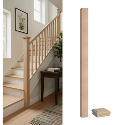 Solid Hemlock Complete Square Newel Post 90mm x 90mm x 1500mm Inc Cap ...
